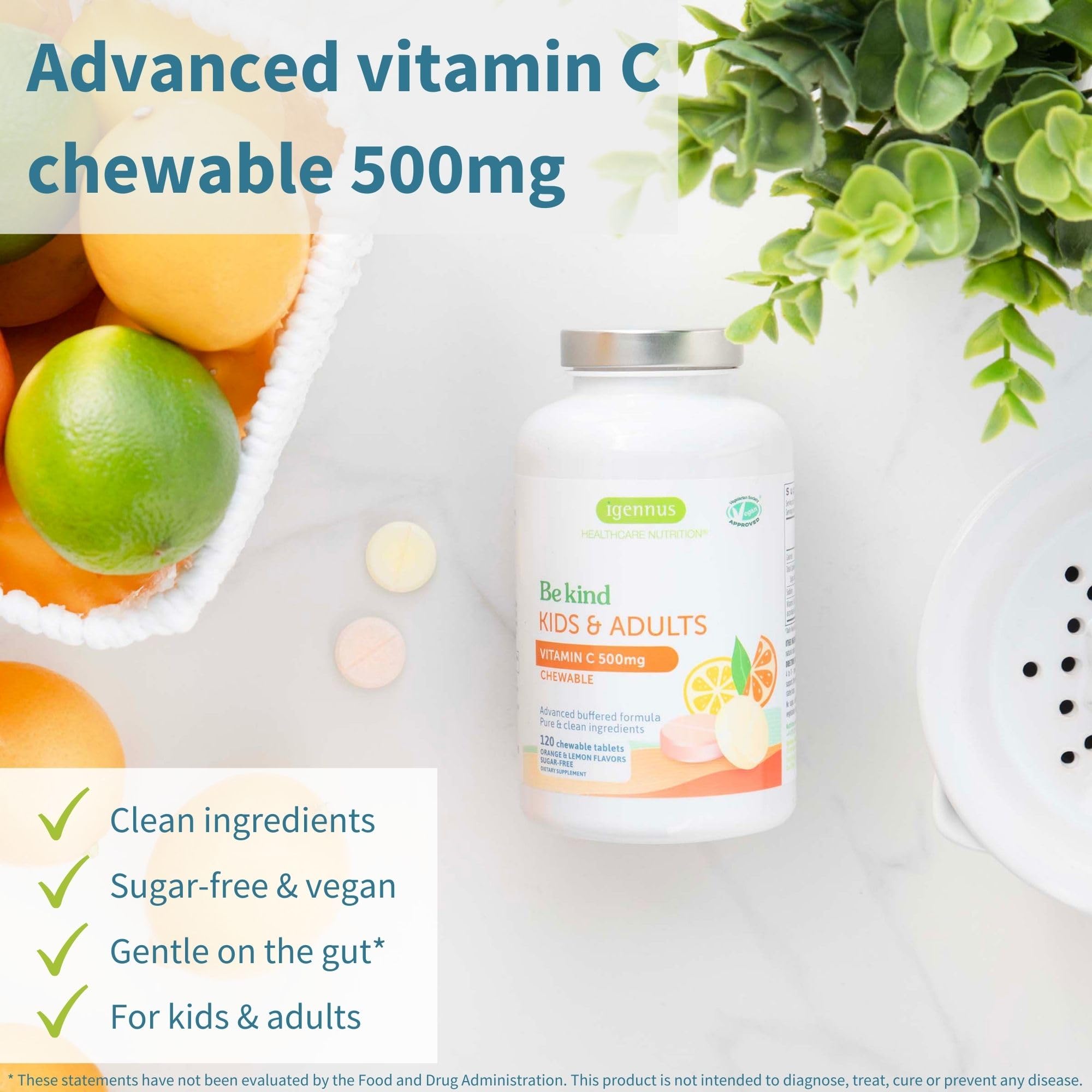 Mua Igennus Gentle Buffered Vitamin C Chewable 500mg, for Kids & Adults ...