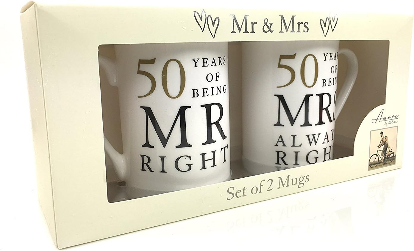 50th Golden Wedding Anniversary Gift – Pair Of Mugs – BigaMart