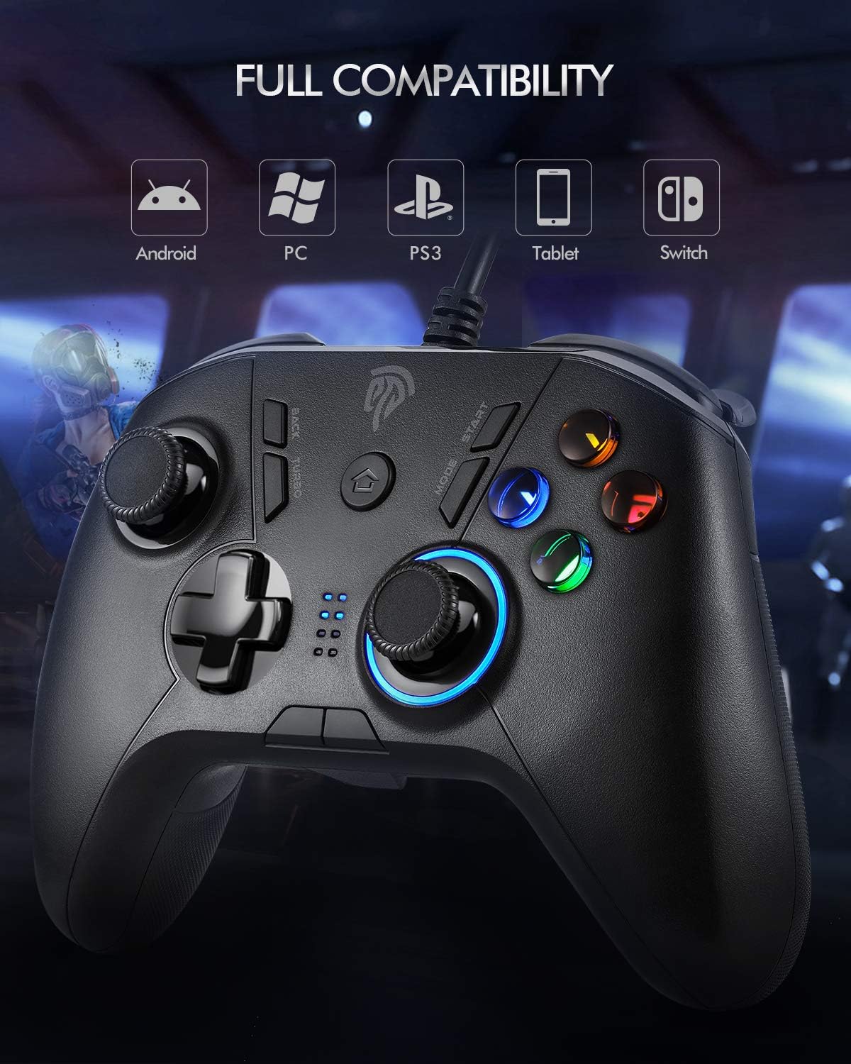 REDSTORM Wired Controller for PC, Five-Speed Adjustable LED and Double ...