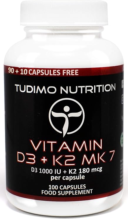 Vitamin D3 K2 MK7 Capsules 1000 IU / 180 mcg - 100 pcs (3+ Month Supply ...