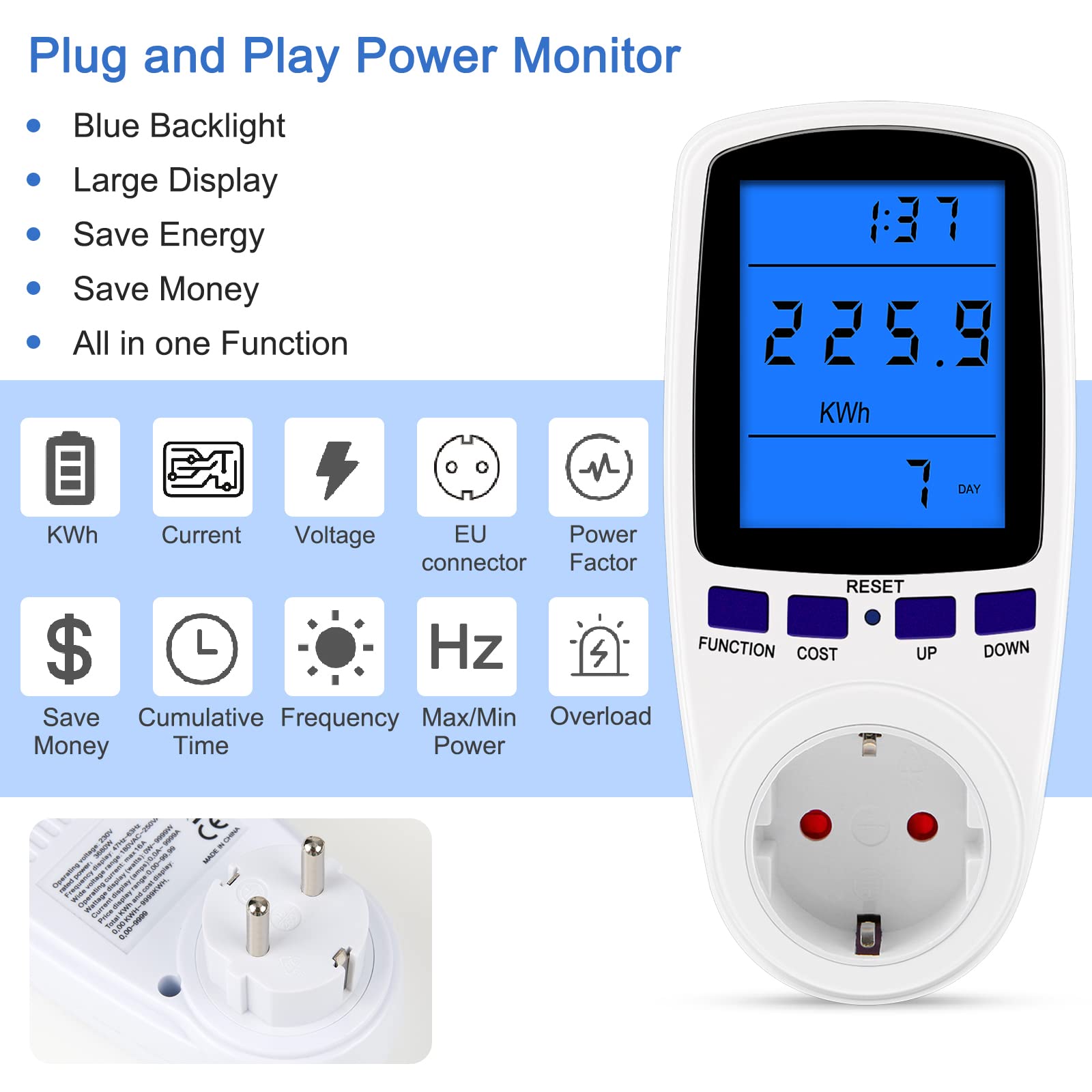 Mua Weinsamkeit Power Meter Socket, Energy Cost Meter with LCD ...