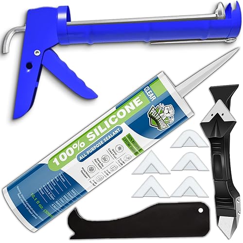 Clear Silicone Sealant + Caulk Gun + Caulking Tool Kit - All-Purpose ...