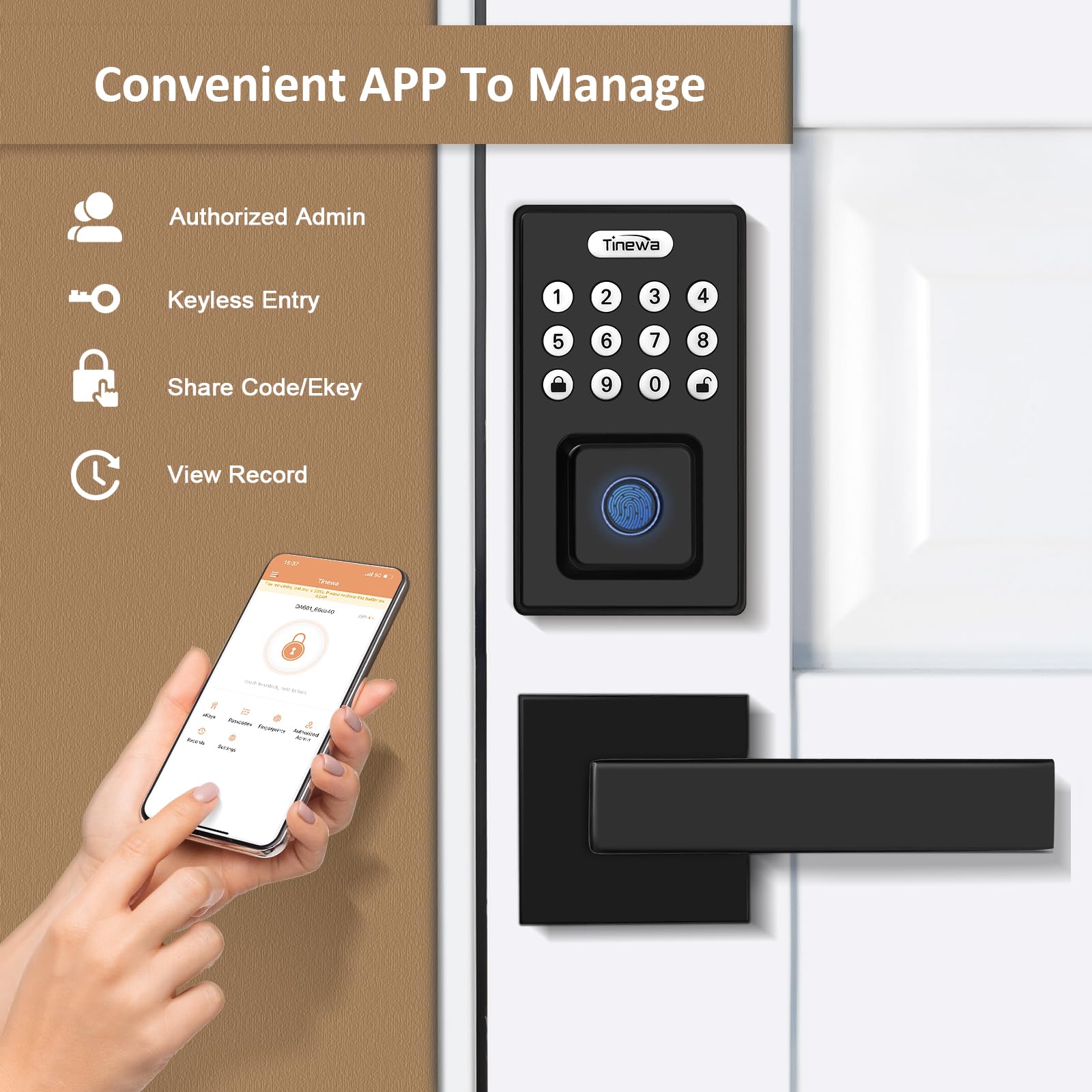 Mua Tinewa Keyless Entry Door Lock with 2 Lever Handles, Fingerprint ...