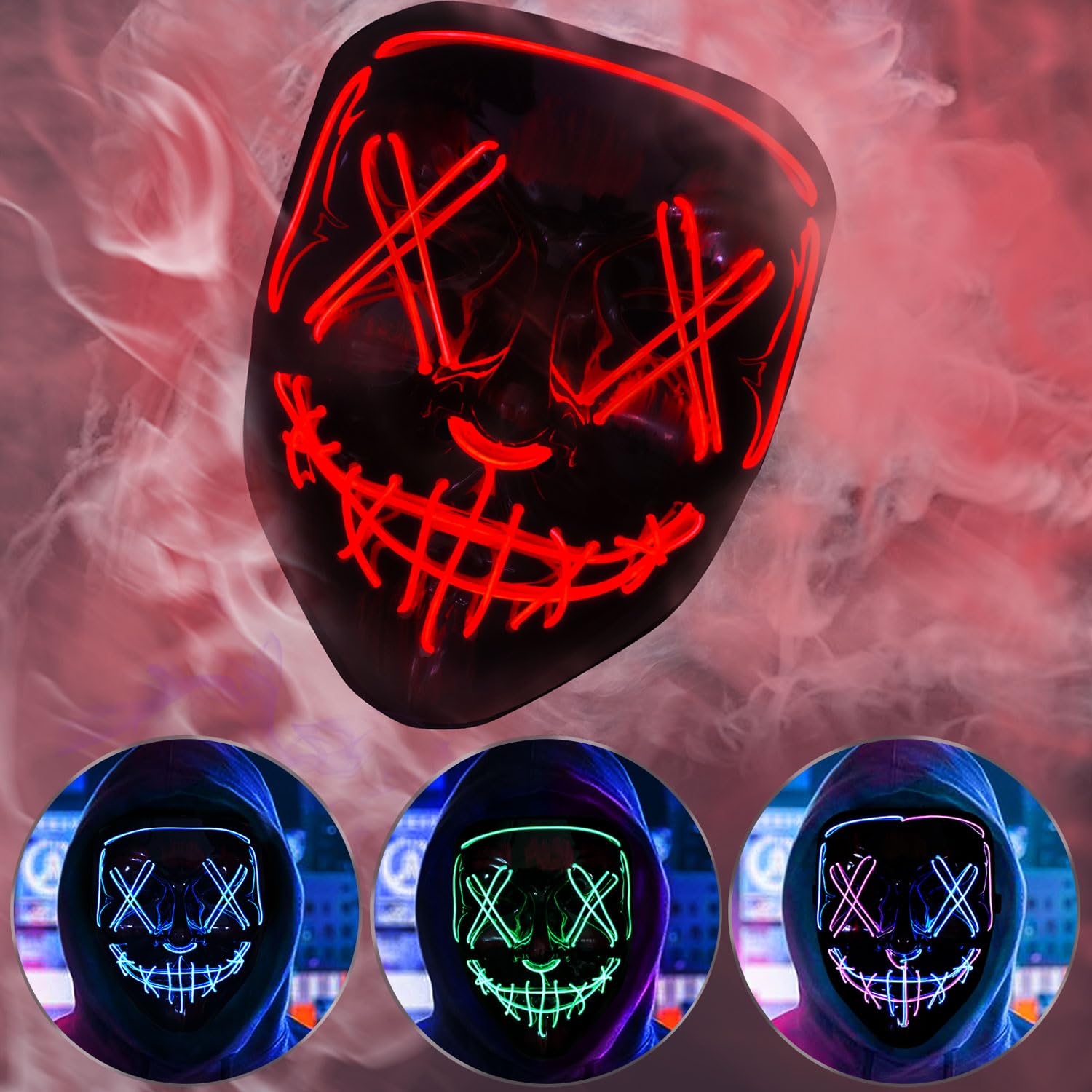 BOMLY Halloween Purge Mask Light Up Scary Mask EL Wire LED Mask for ...