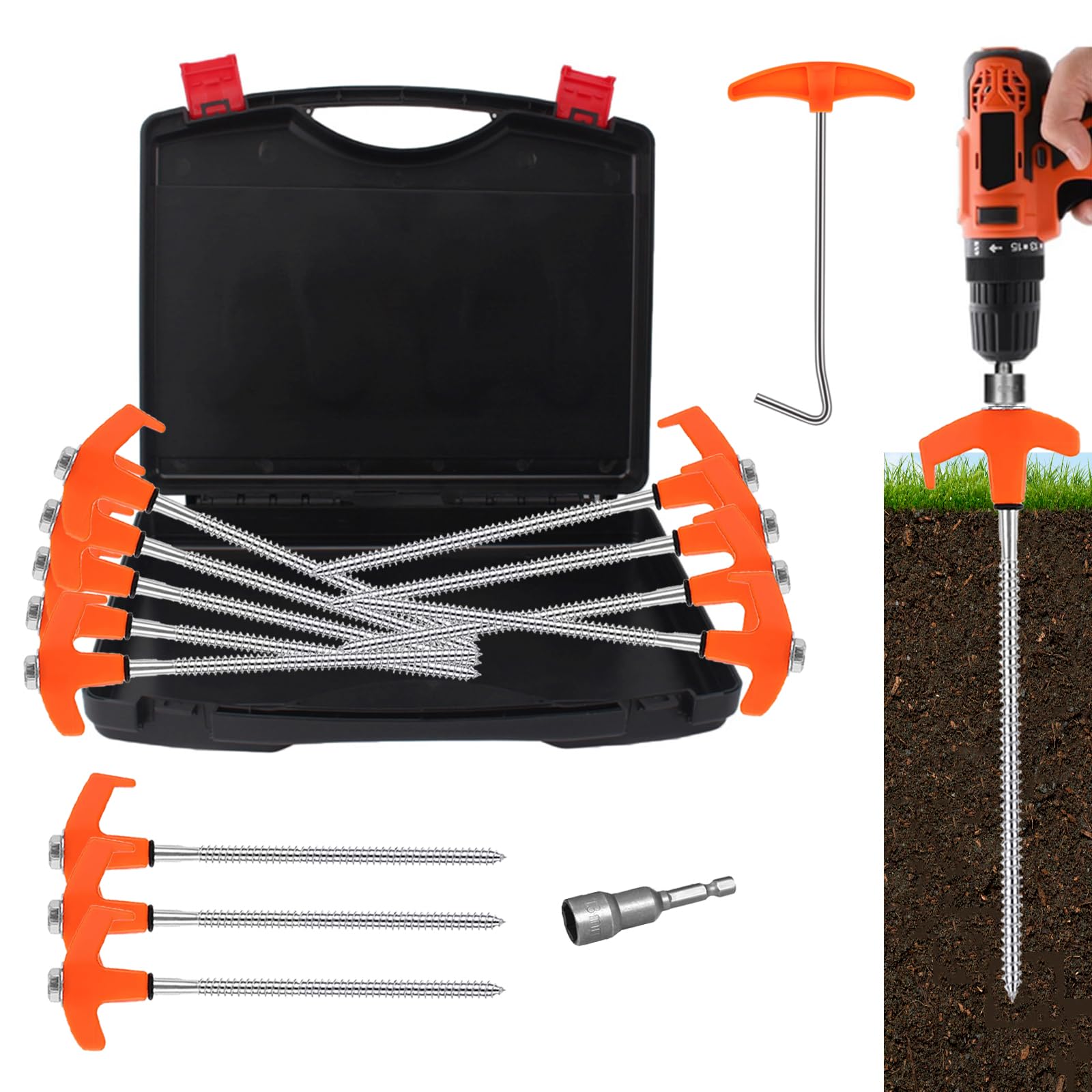 8" Tent Stakes Heavy Duty 12 Pack, Screw in Tent Stakes, Metal Threaded ...