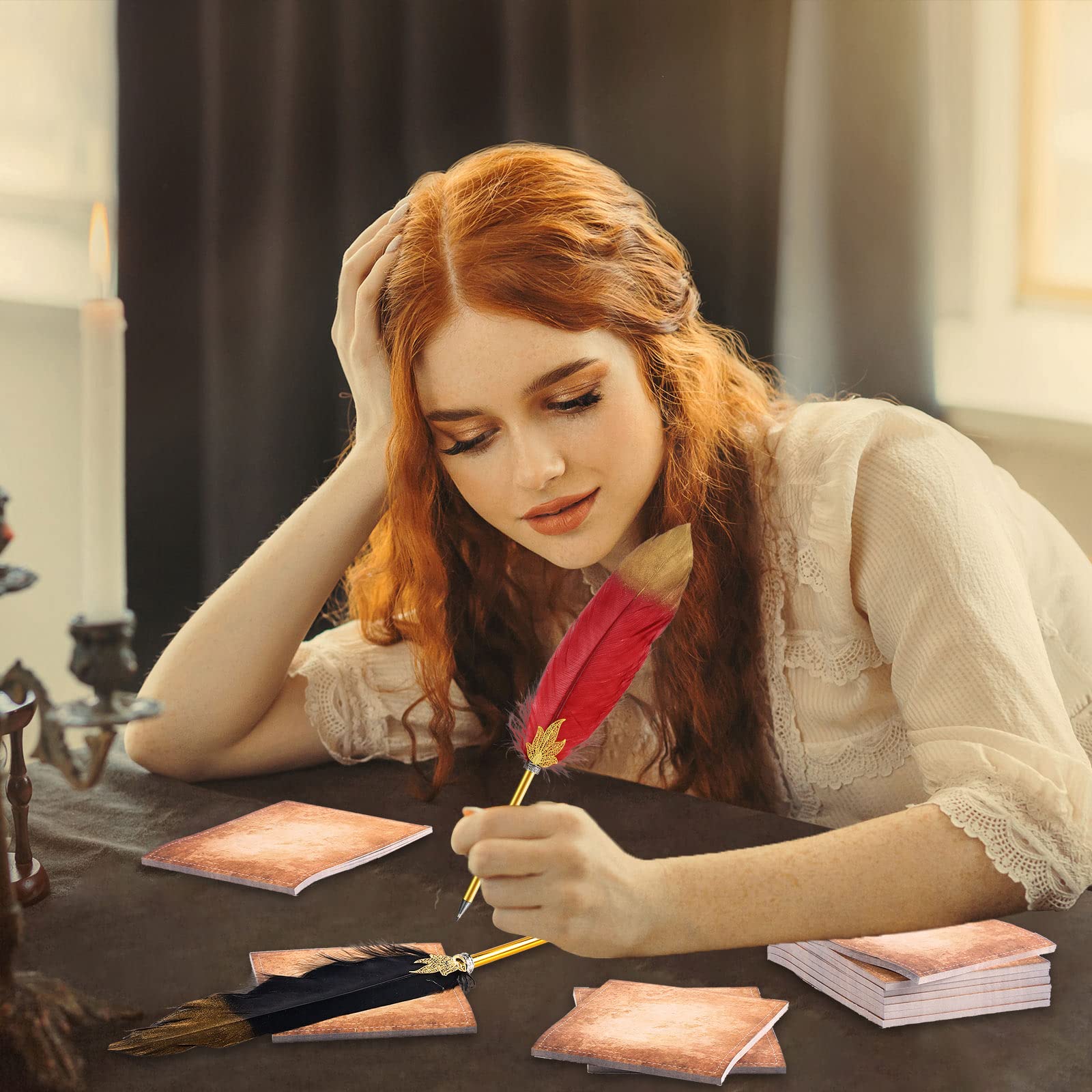 Mua 24 Pack Vintage Feather Pens and Sticky Notes Set 12 Pcs Feather ...