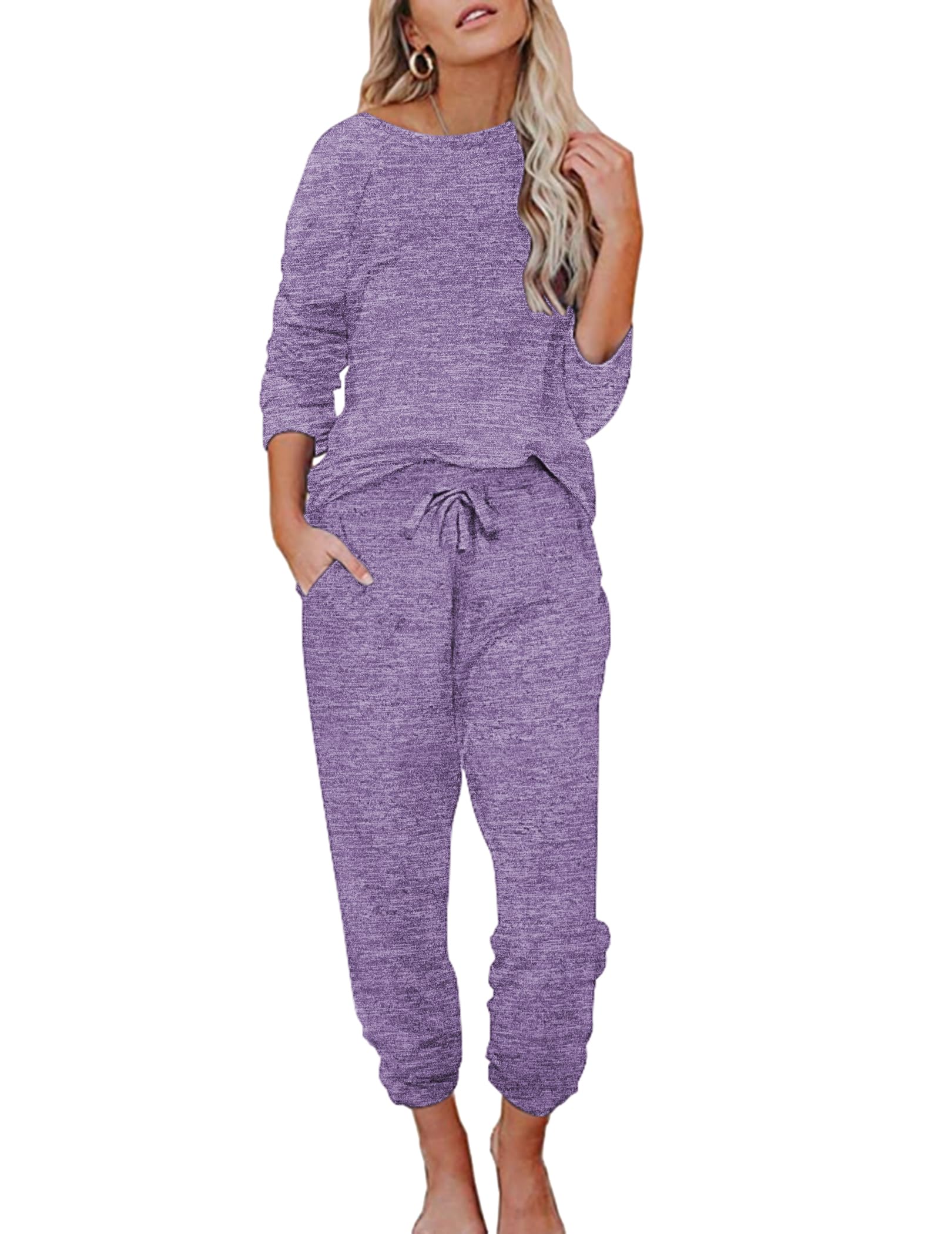 Ekouaer Womens Pajamas Set Long Sleeve Loungewear Soft Lounge Set ...