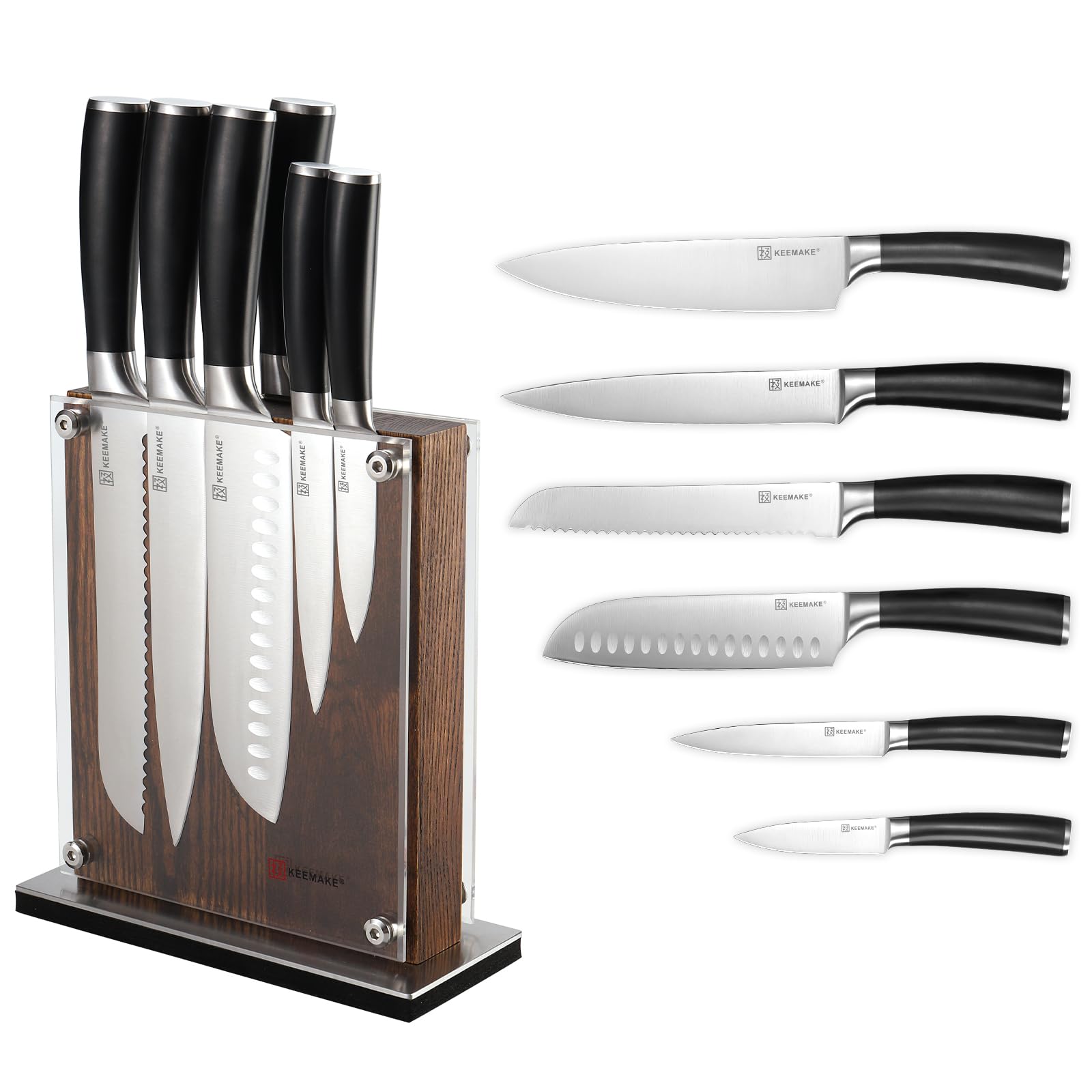 KEEMAKE Kitchen Knife Block Set - 7Pcs Kitchen Knives with Magnetic ...