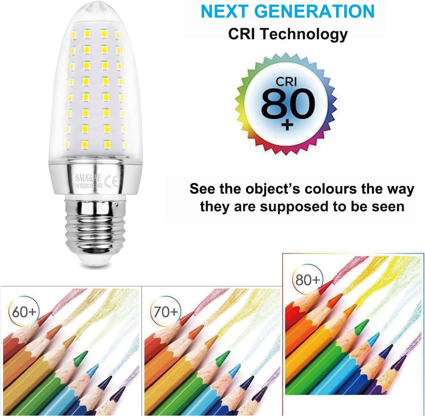 Sauglae 15W LED Light Bulbs, 120W Incandescent Bulbs Equivalent, 6000K ...