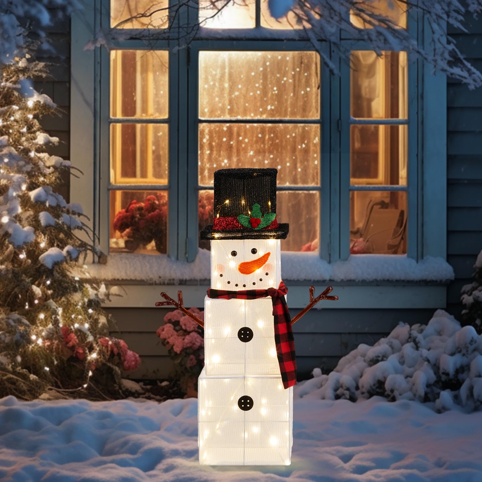VINGLI 4FT Lighted Snowman Christmas Decorations w/ 120 LED Lights ...