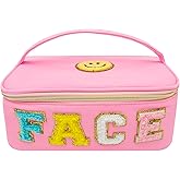 Amazon.com: Chenille Makeup Bag with Letter Patches Nylon Stuff Pouch ...