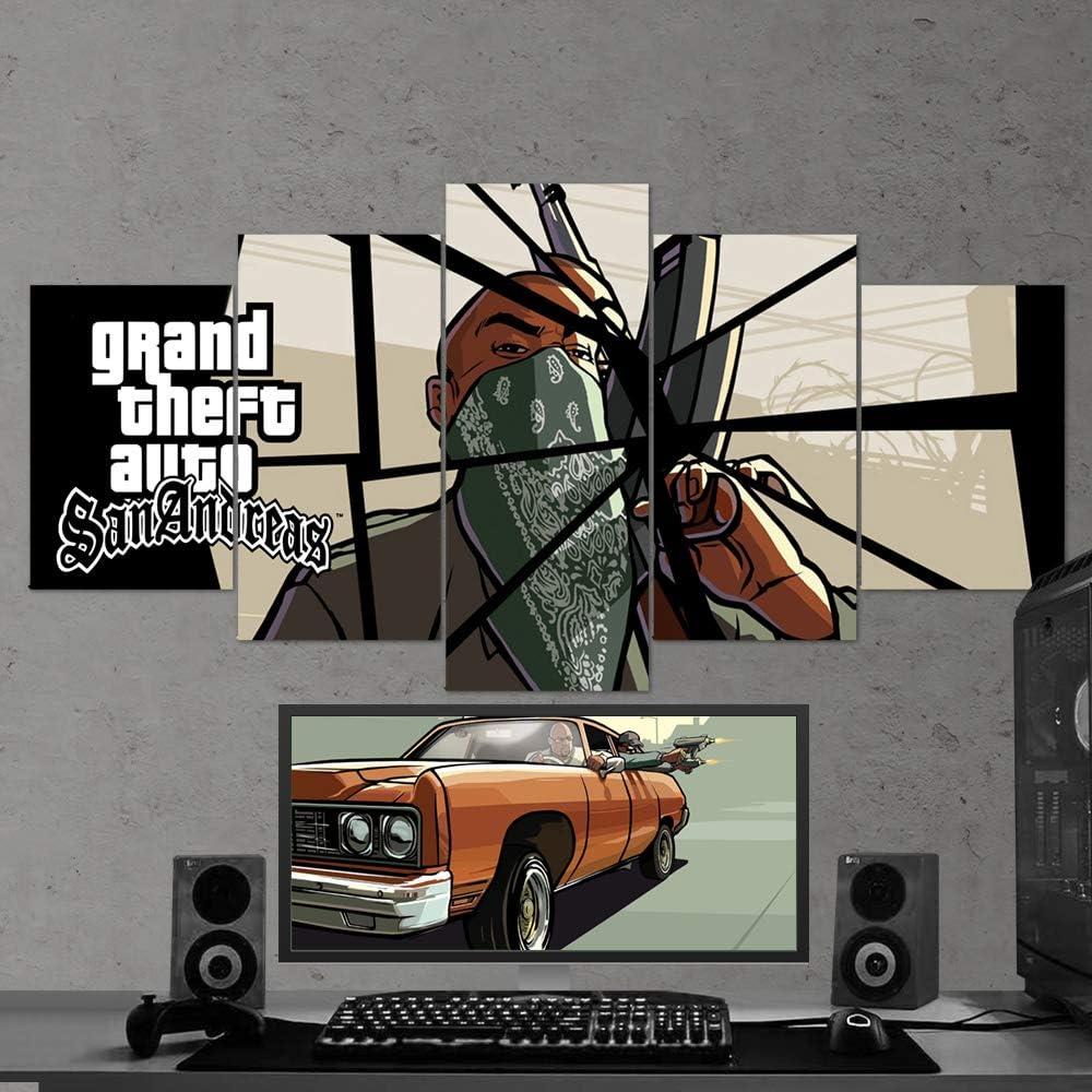 BA-CO GTA Wall Art - GTA 5 Piece Canvas Wall Art, Gaming Canvas, Grand ...