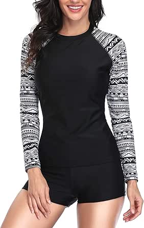 Daci Women Two Piece Rash Guard Long Sleeve Swimsuits UV UPF 50+ Swim ...