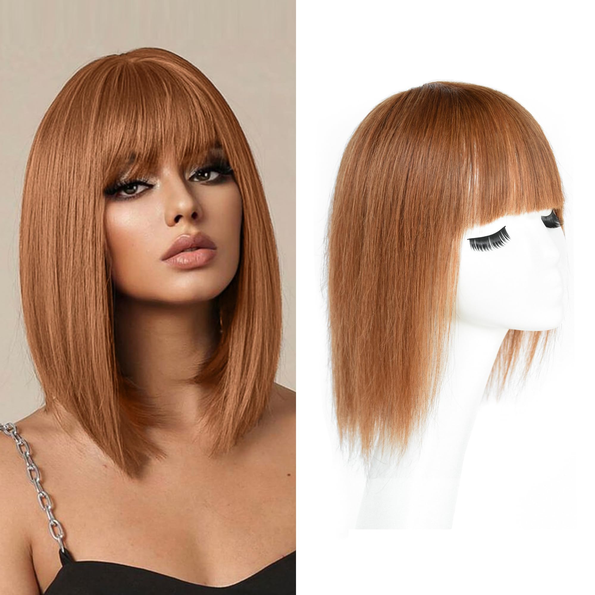 Meiverah Hair Toppers Clip in Human Hair Pieces With Bangs Silk Base ...