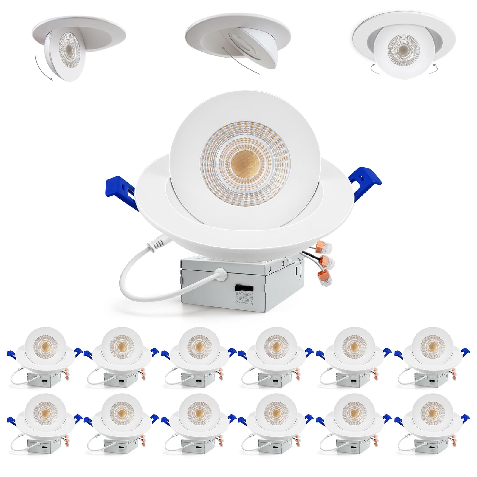 Adetu Recessed Lighting 6 inch, 360°+90° Adjustable Directional 6 inch ...