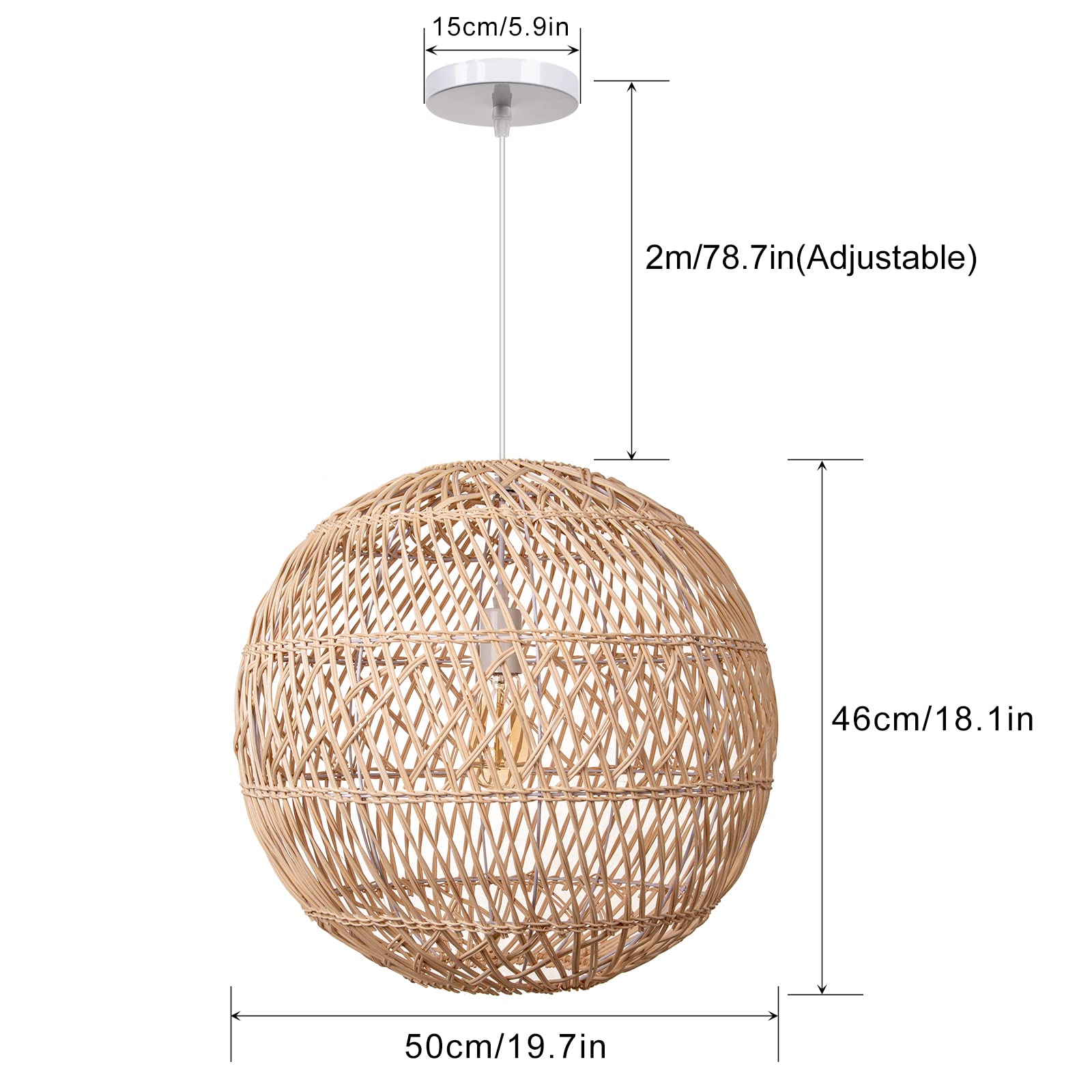 Arturesthome Natural Rattan Pendant Light, Woven Round Chandelier ...