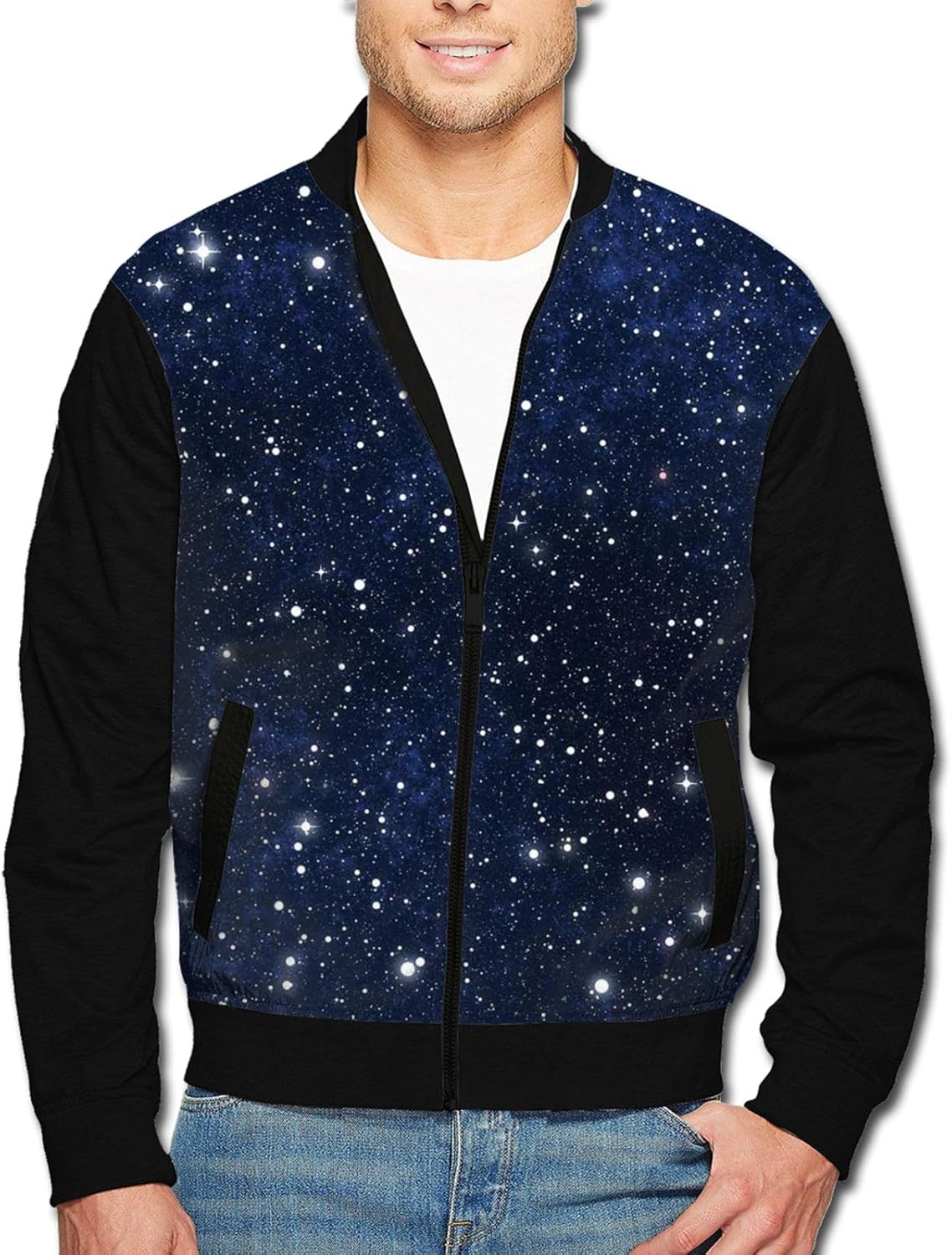 Dark-Blue-Sky-Sparkling-Stars-Night-Starry Jacket for Men Casual ...