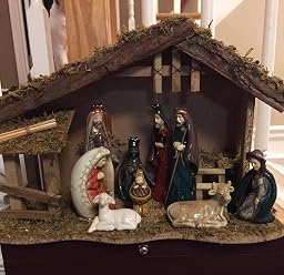 Amazon.com: Colorful Stoneware Nativity 9pc Set - Holy Family Figurine ...
