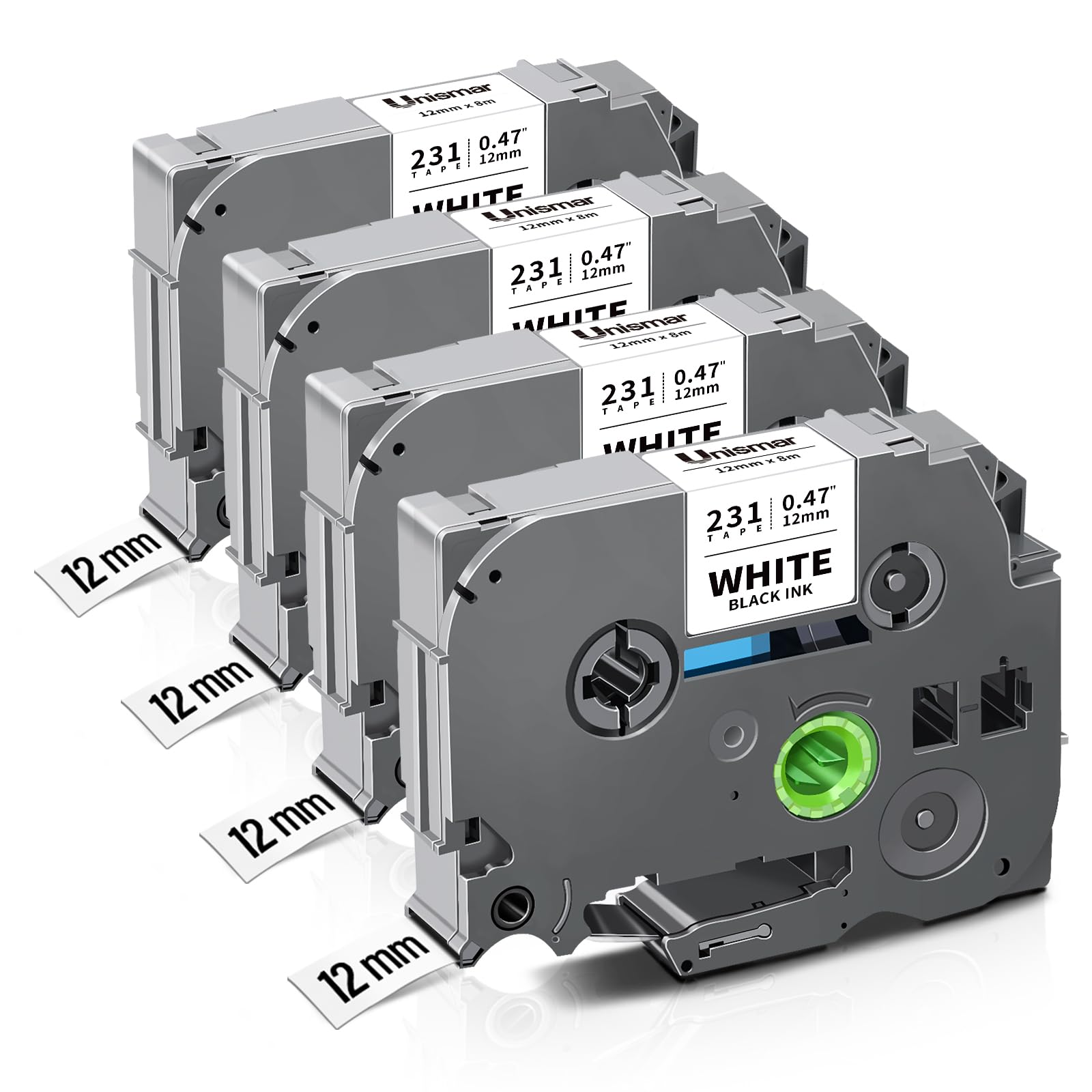 Unismar Tze 12mm 0.47 Laminated White Tape Compatible for Brother Tze ...