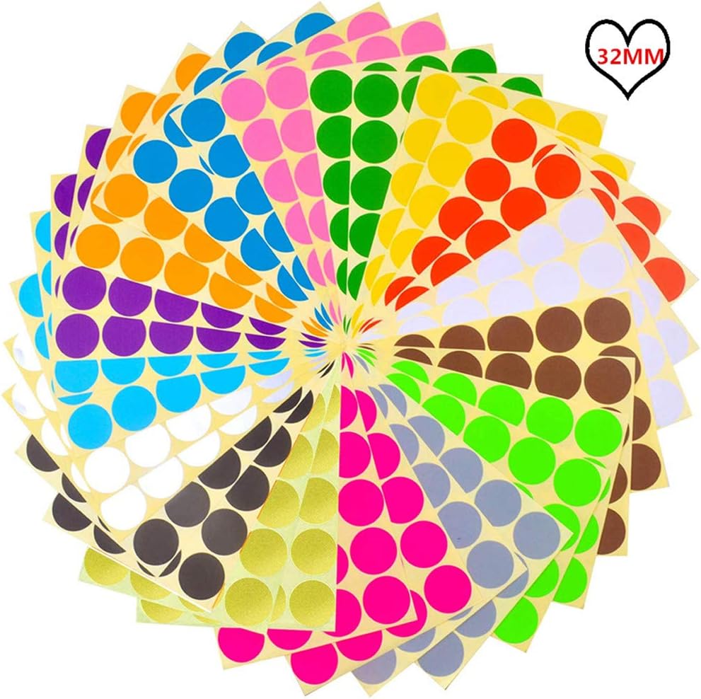 Runde Punkt-Aufkleber,32mm selbstklebende farbige Punkte 384 Kleine ...