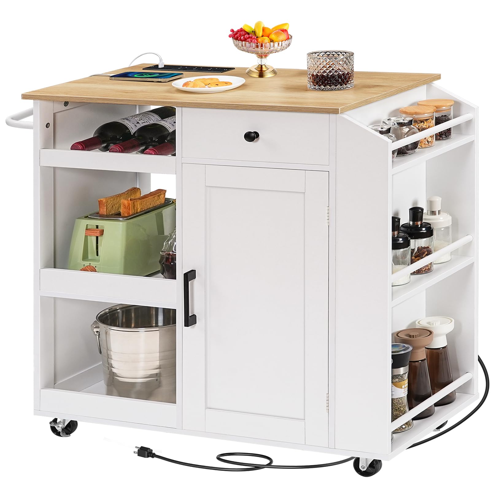 MAHANCRIS Kitchen Island with Power Outlet, Kitchen Storage Island with ...