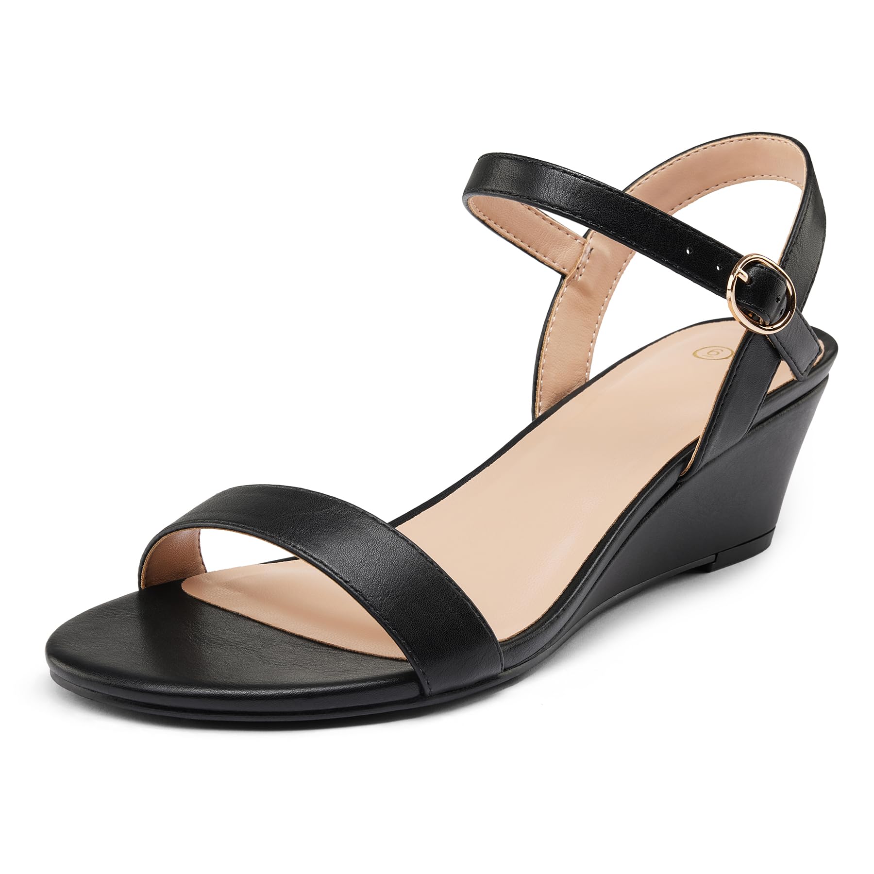 mysoft Women's Wedge Sandals 2 Inch Low Heel Open Toe Ankle Strap ...