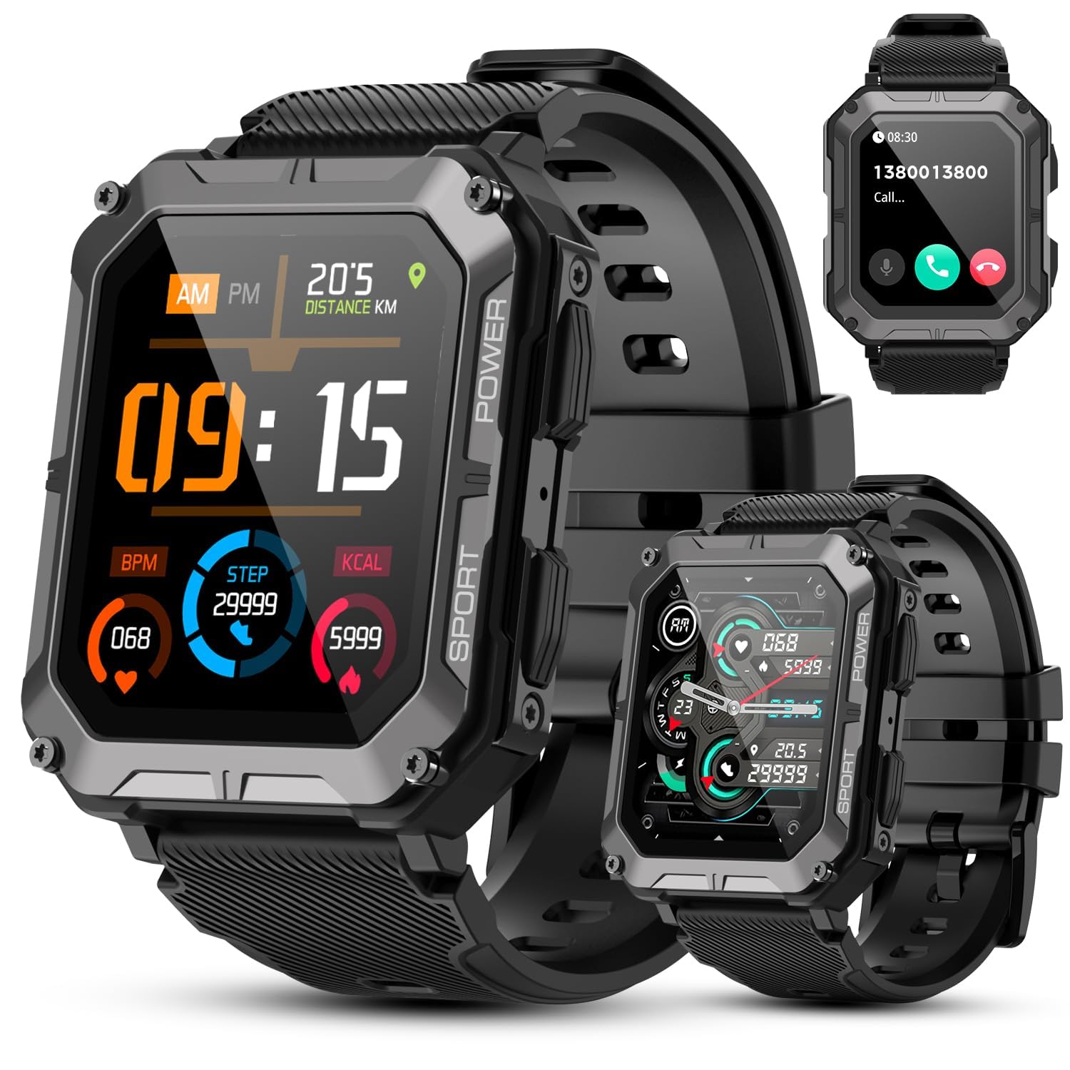 PUREROYI Military Smart Watches for Men IP68 Waterproof Rugged ...