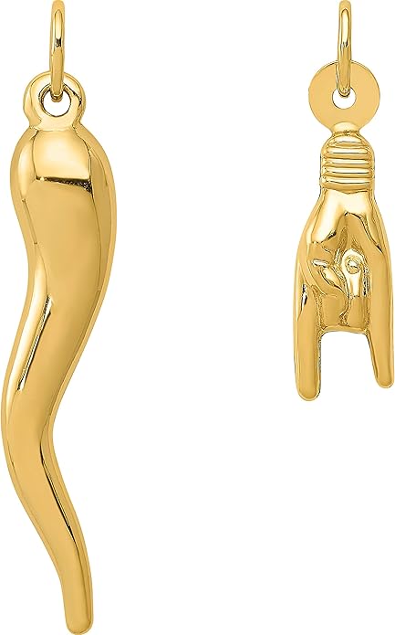 Amazon.com: 14K Yellow Gold Italian Horn & Mano Cornuto Italian Hand ...