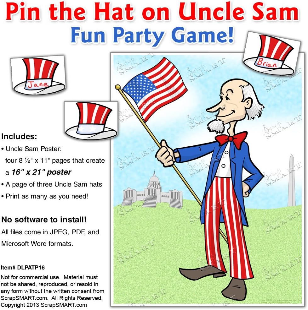 Amazon.com: ScrapSMART - Pin the Hat on Uncle Sam - Party Game - PDF ...