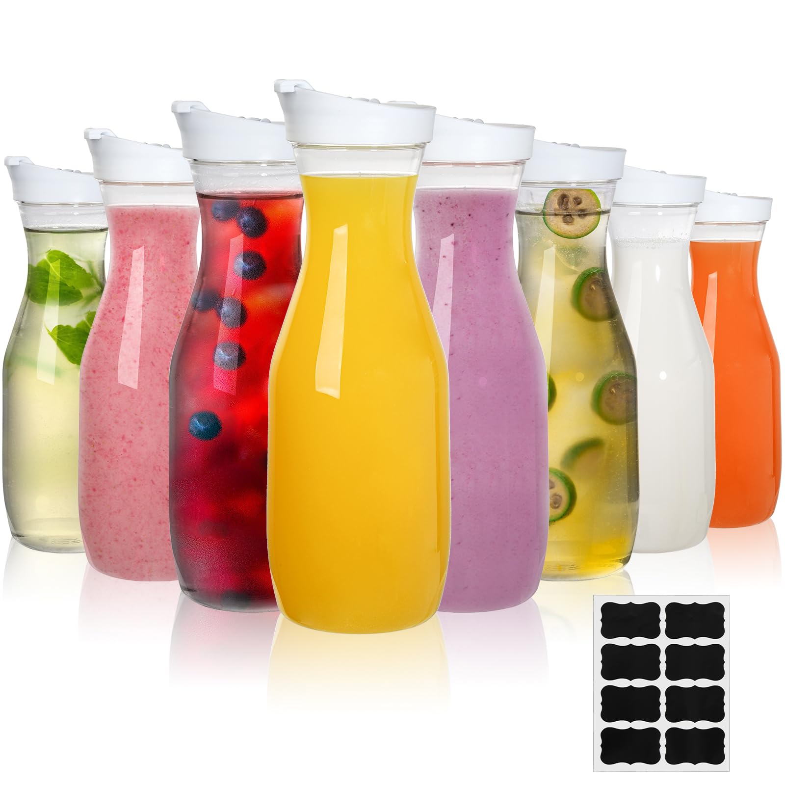 Lawei 8 Pack 34 Oz Plastic Water Carafe, 1 Liter Clear Beverage Carafe ...