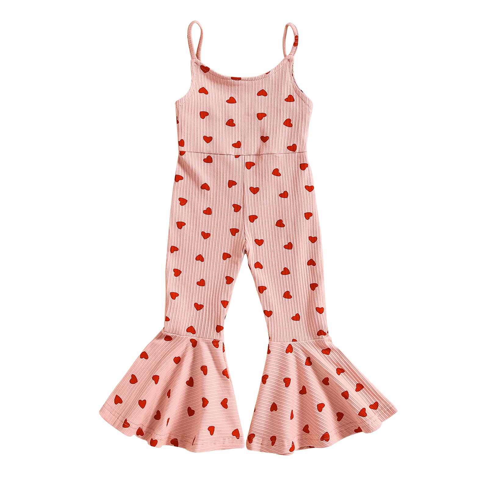 Guodeunh Toddler Baby Girls Bell-Bottoms Jumpsuit Ribbed Sleeveless Spaghetti Straps Romper ...