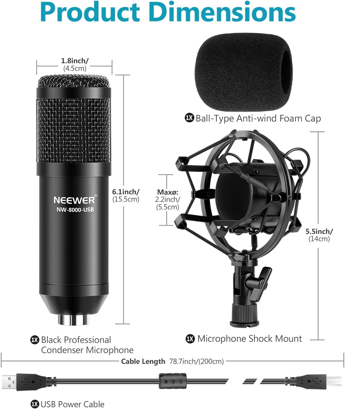 Neewer USB Microphone Recording Kit 192KHz/24Bit Plug&Play Cardioid Mic ...