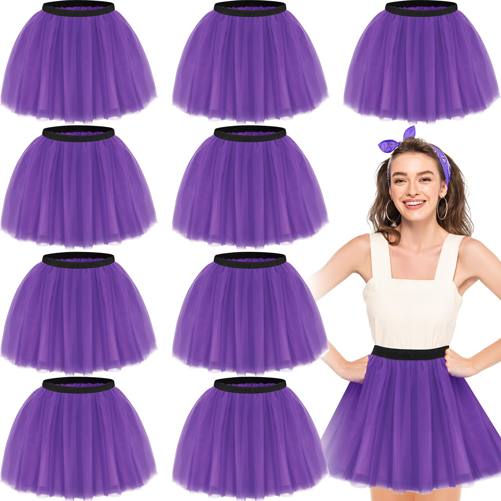 Handepo 9 Pcs Colored Tutus for Women 4 Layered Tulle Tutu Skirt ...