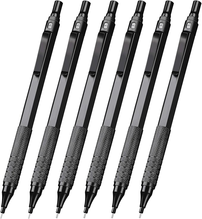 6 Pieces Metal Mechanical Pencils 0.3 mm, 0.5 mm and 0.7 mm Automatic ...