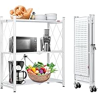 DEANIC 3-Shelf Foldable Storage Shelves with Wheels, Large Capacity ...