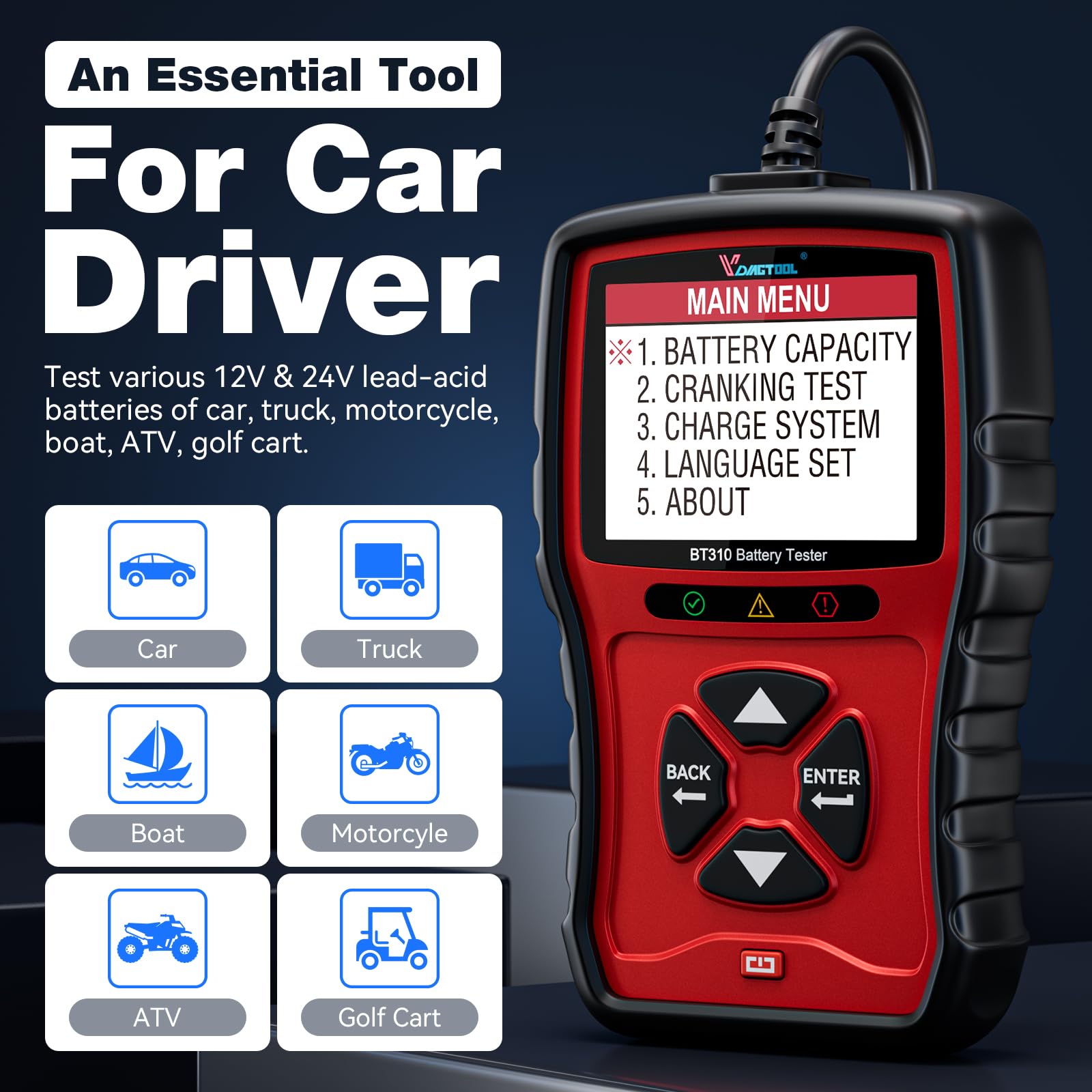Mua VDIAGTOOL BT310 Car Battery Tester 12V 24V, 100-2000 CCA Automotive ...