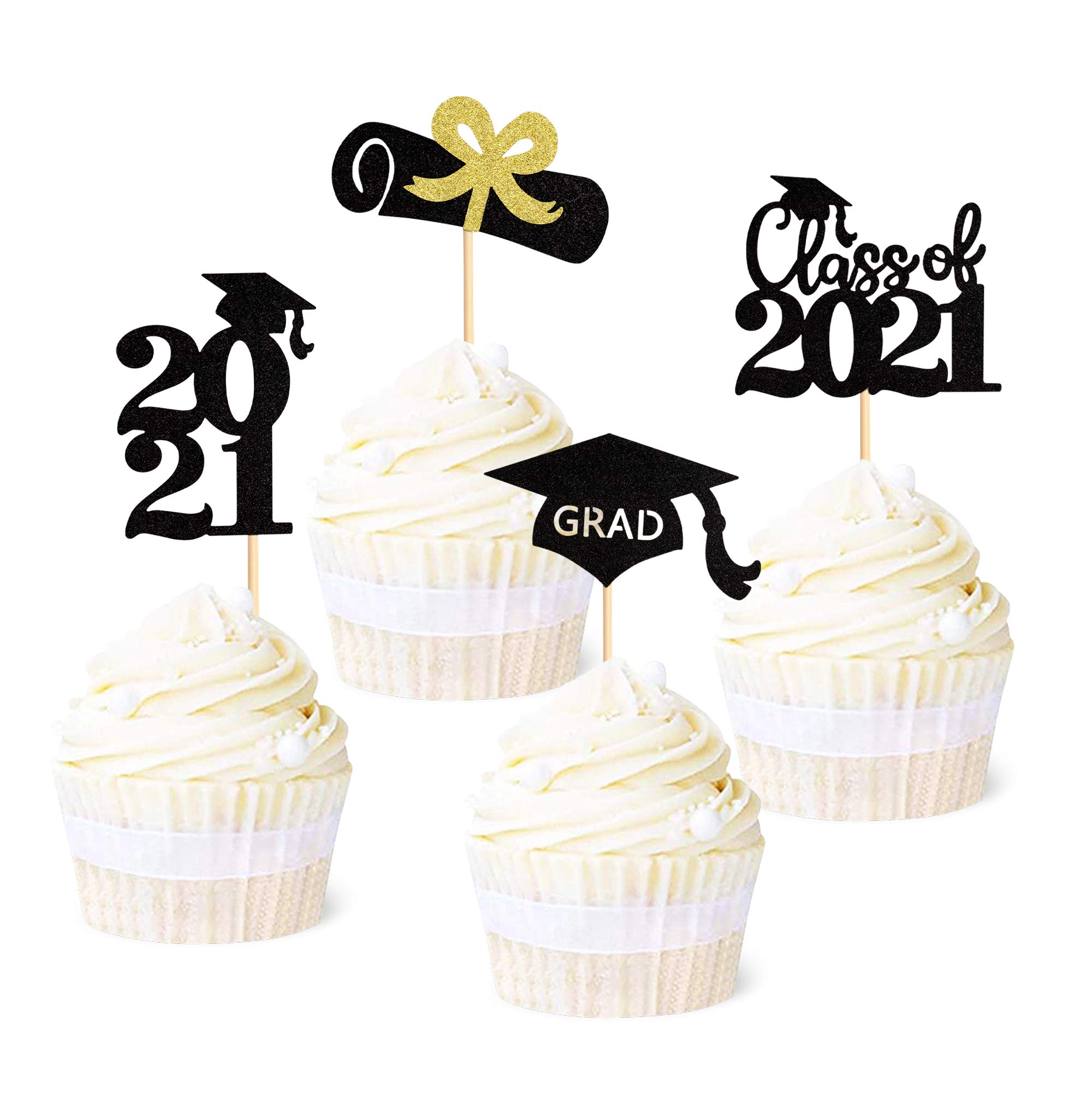 Buy Blumomon 24Pcs Black Glitter Congrats Grad Cake Topper 2022 ...