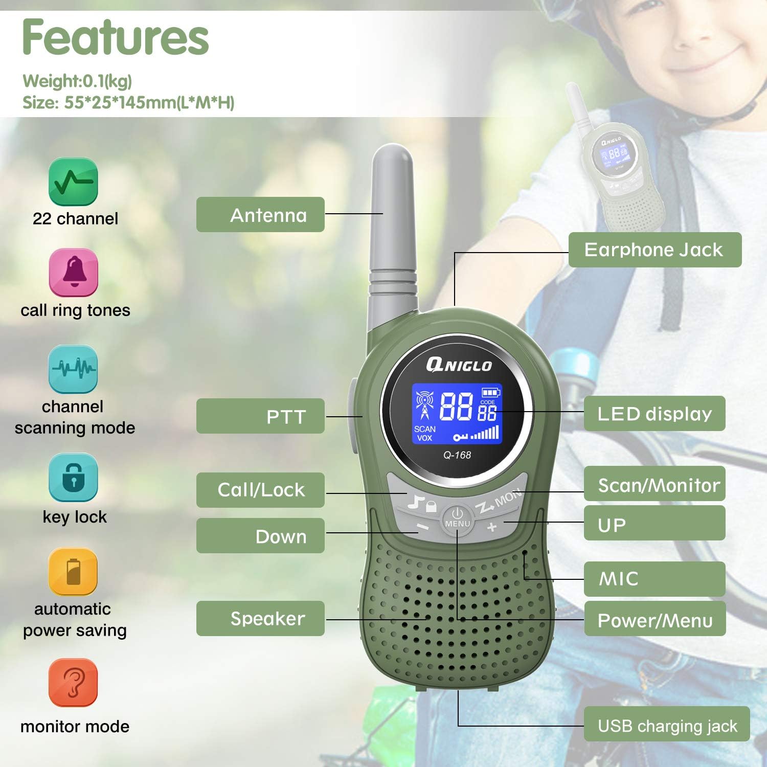 QNIGLO Walkie Talkies for Kids Rechargeable Toys, Toys Walkie Talkies ...