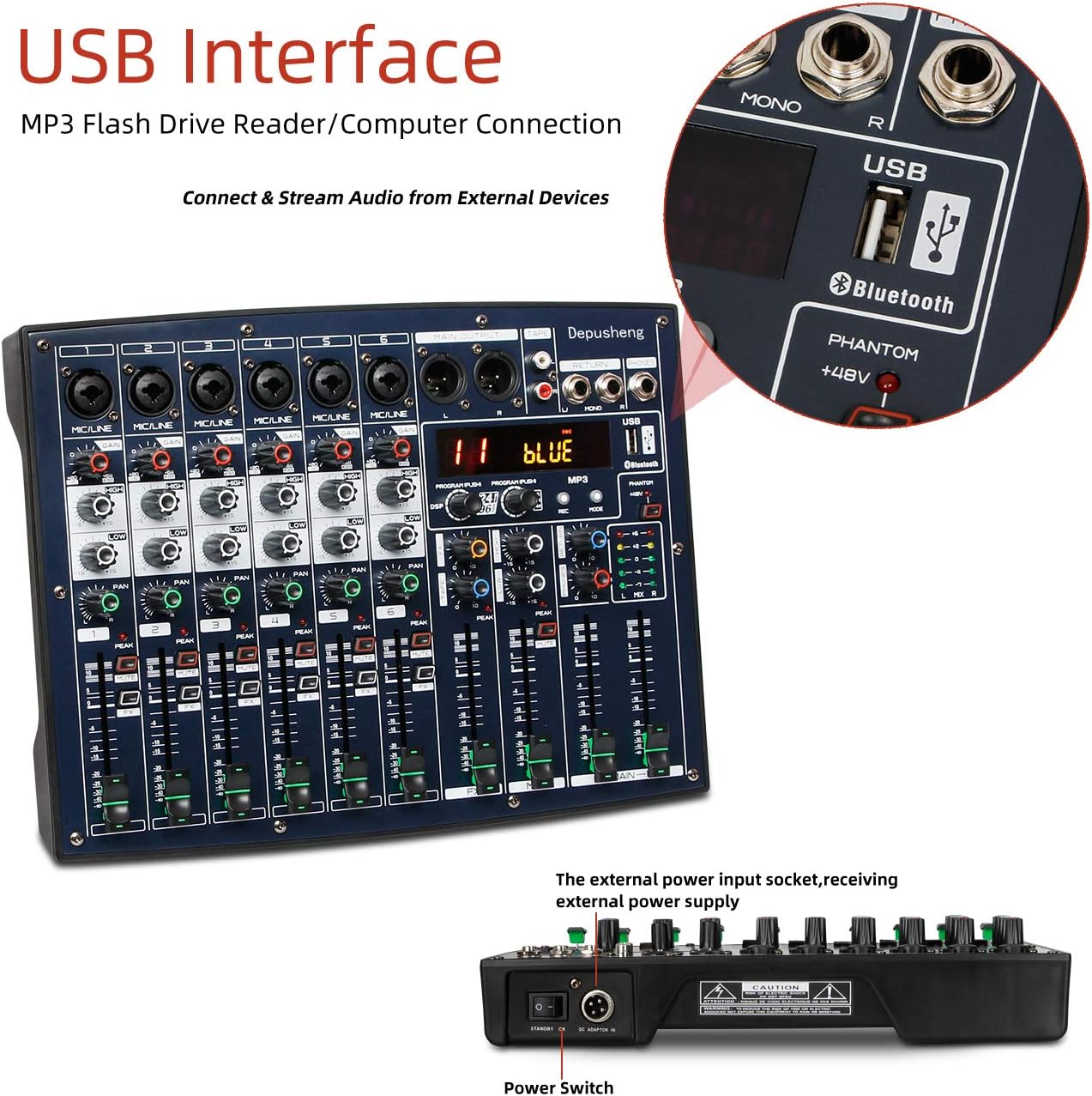 Depusheng BX6 Compact 6 Channels Mixer Mixing Console with 16 DSP ...