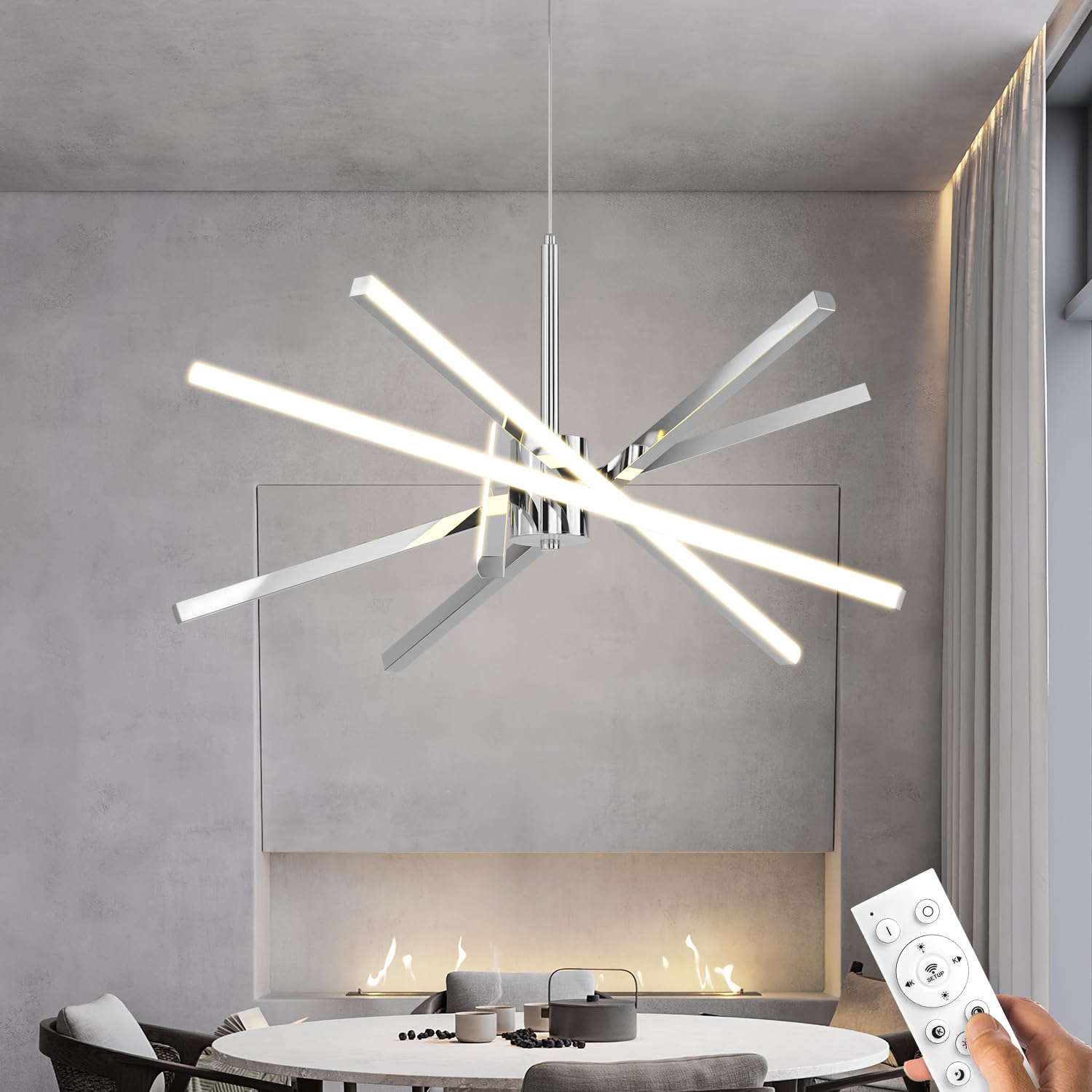 Modern Sputnik Chandelier Ceiling 82W LED Black Pendant Light Embedded ...