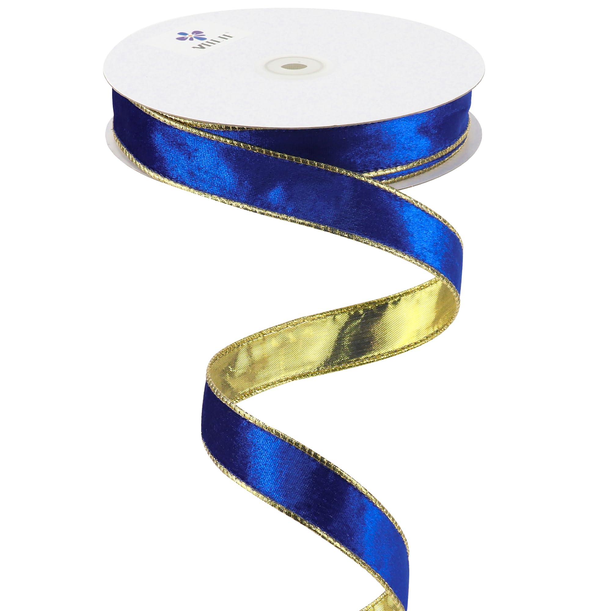 MEEDEE Crushed Royal Blue Velvet Ribbon with Gold Back Double Sided ...
