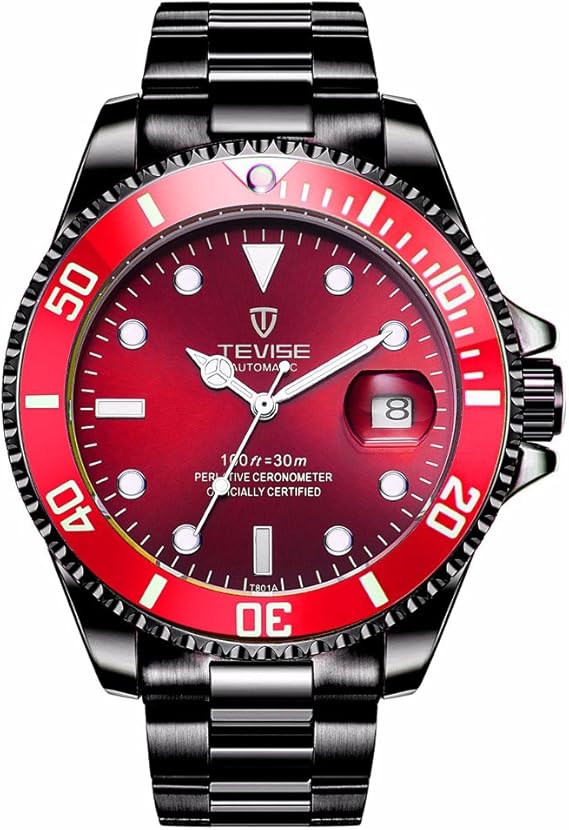 Reloj Hombre Reloj Rojo Azul Luminoso mecánico automático Correa Acero ...