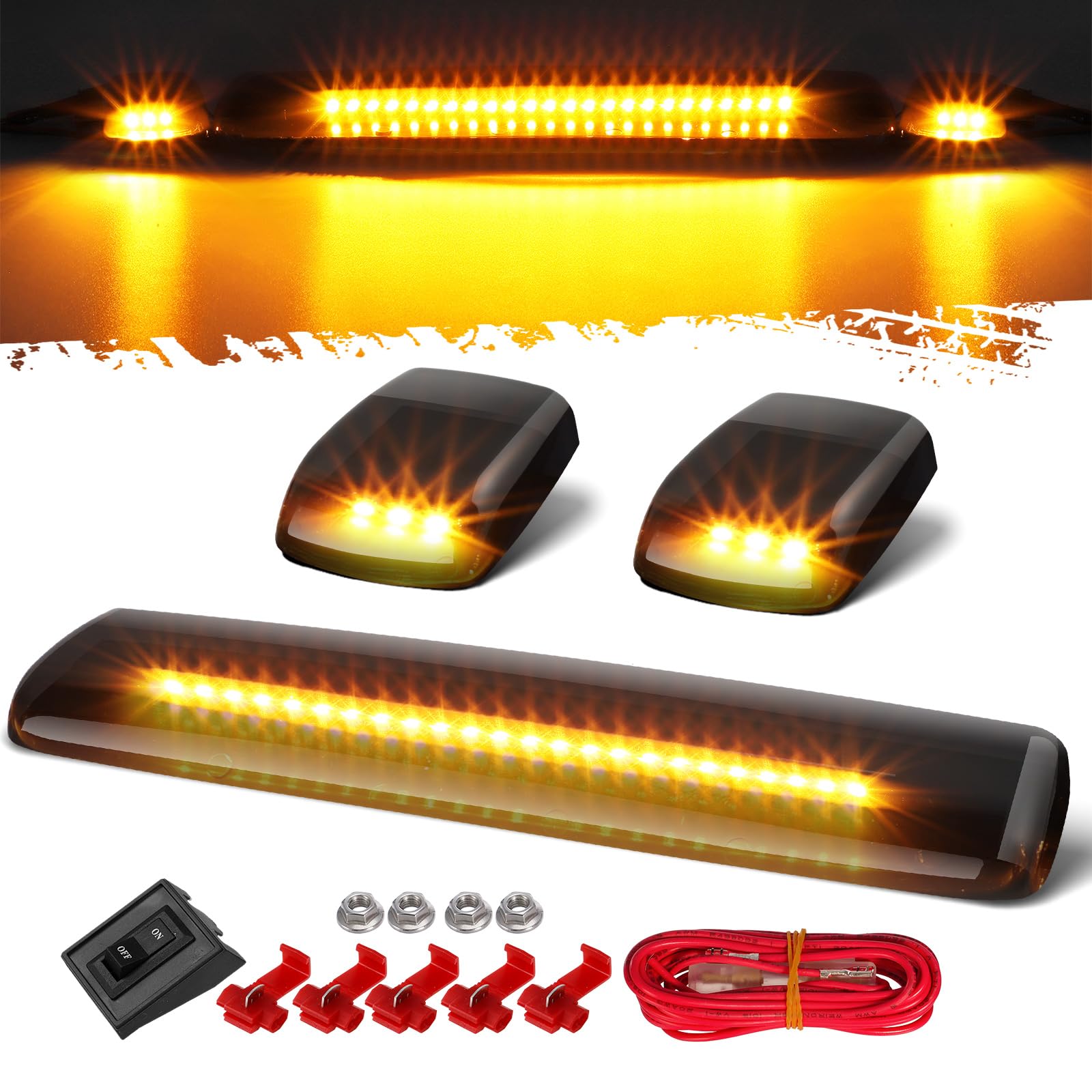 Partsam 3Pcs Smoked Lens Amber Cab Marker Lights Replacement for ...