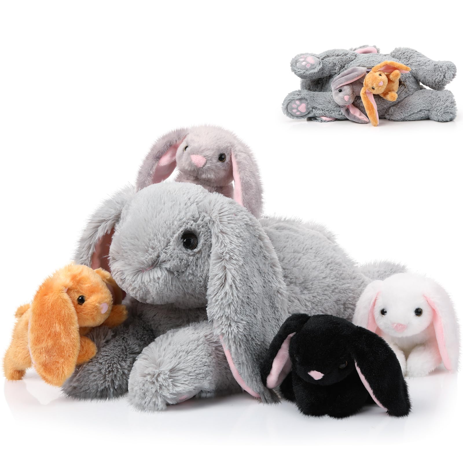 Sratte 5 Pcs Bunny Stuffed Animal Set Large Mommy Bunny Plush with 4 ...