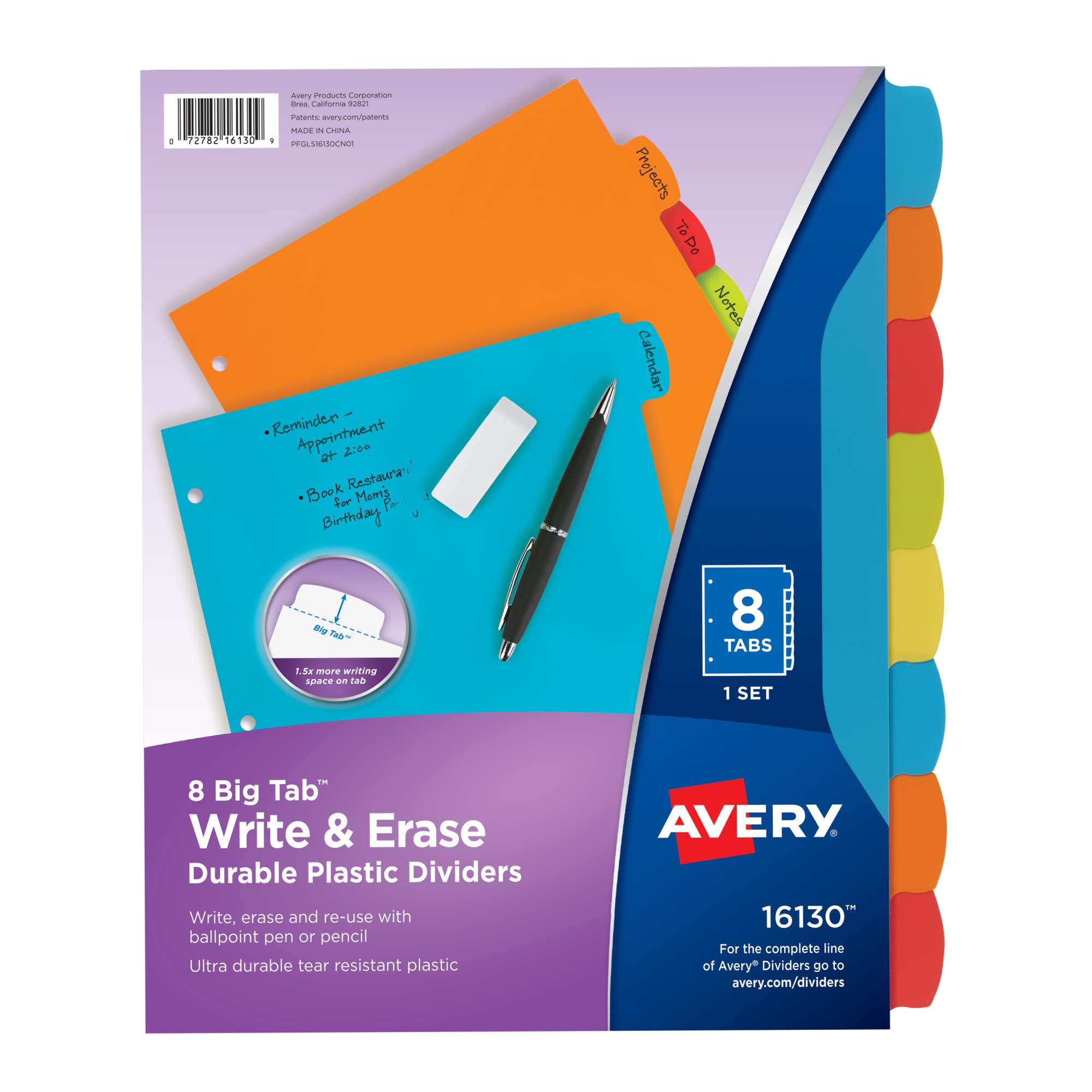 Avery Big Tab Write & Erase Durable Plastic Dividers for 3 Ring Binders ...