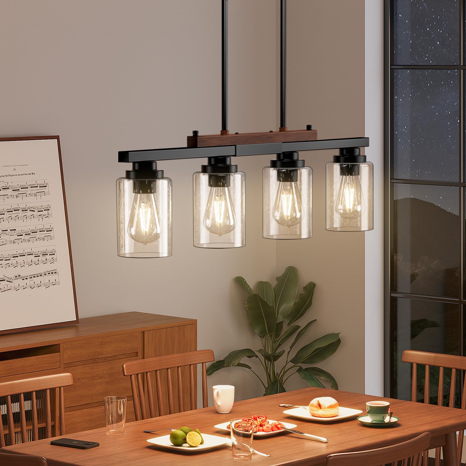 Amico Dining Room Light Fixture 4-Light Kitchen Island Lighting with ...