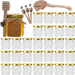Amazon.com: Woaiwo-q 1.5 oz Hexagon Mini Glass Honey Jars, 30 Pack Hexagon Glass Jars with Lids ...