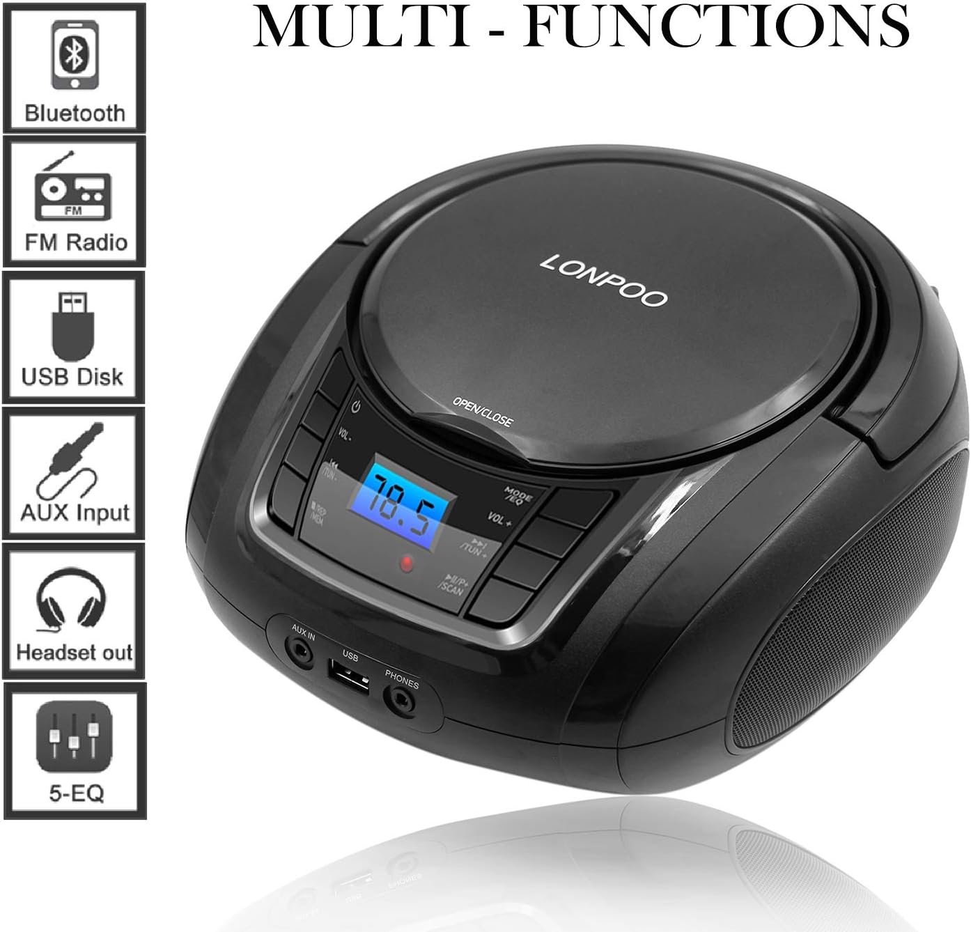 DAB+ Radio CD Player Portable Boombox with Digital FM Radio/ Bluetooth ...