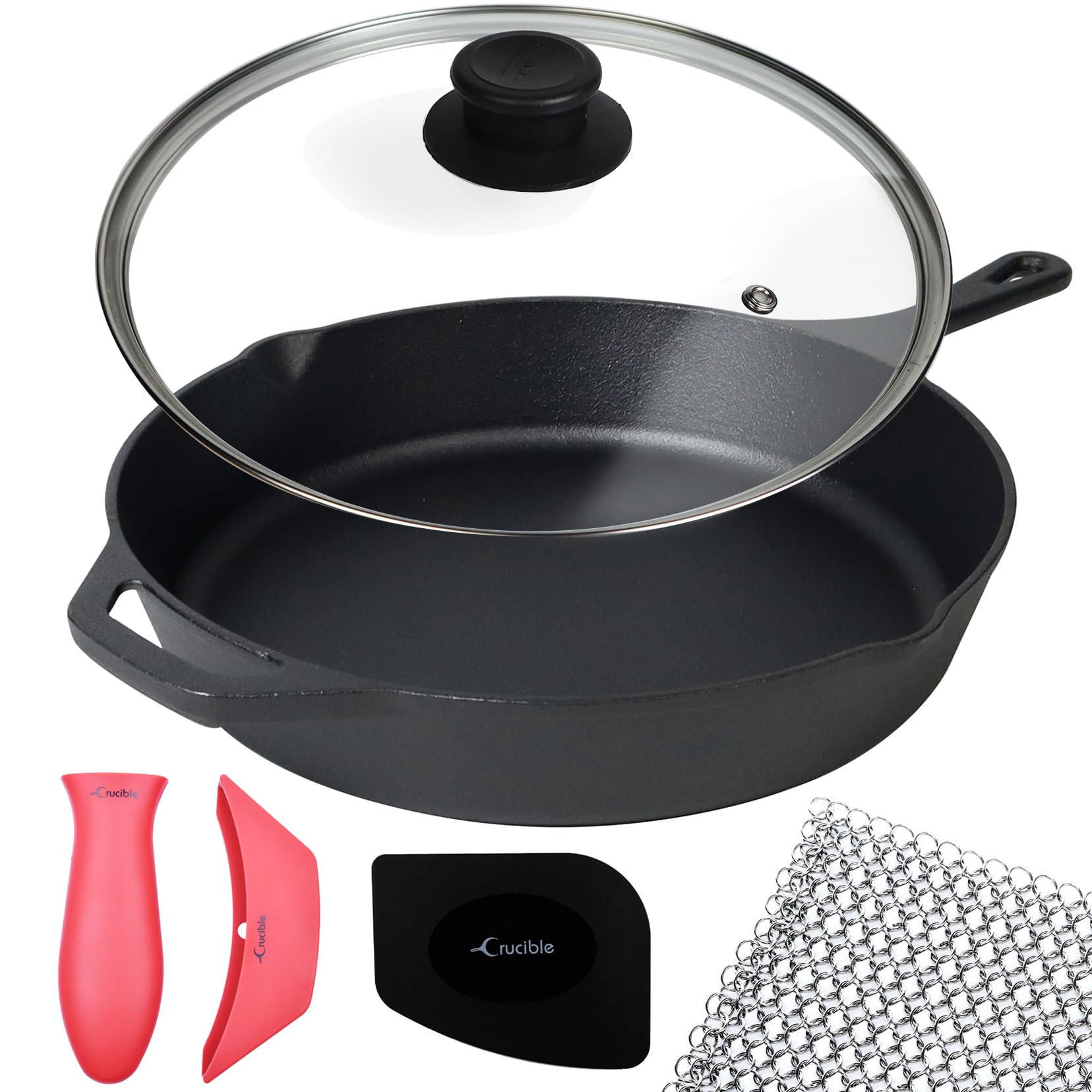 Crucible Cookware 12-Inch Cast Iron Skillet Set (Pre-Seasoned ...