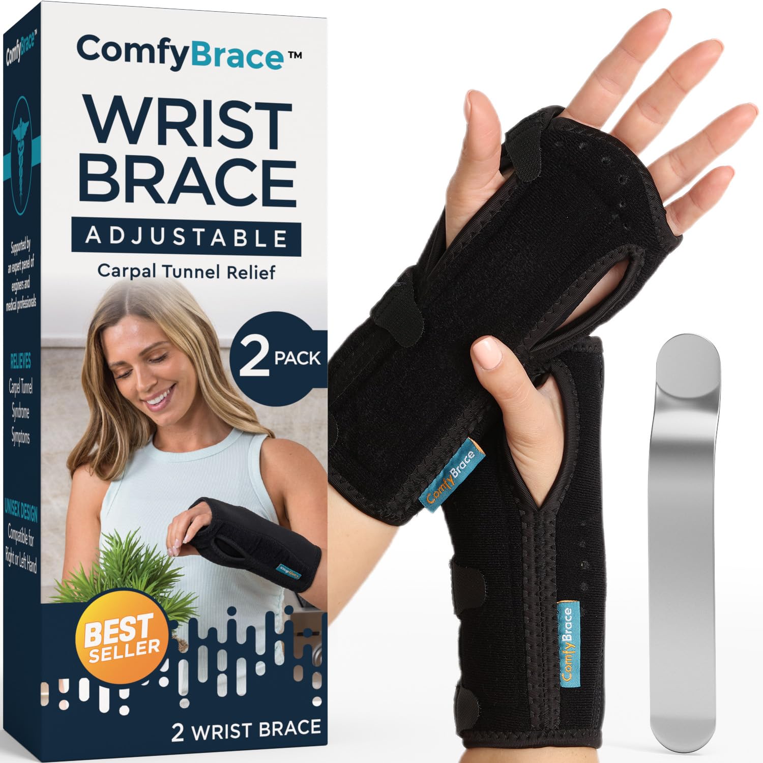 Mua ComfyBrace® Carpal Tunnel Wrist Brace (Pack of 2) with Splint and ...